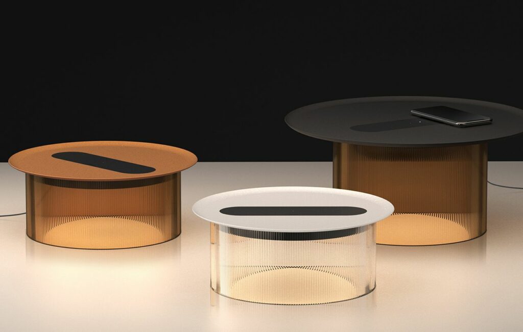 LED Carousel Floor Lamp Features Wireless Charging Tray