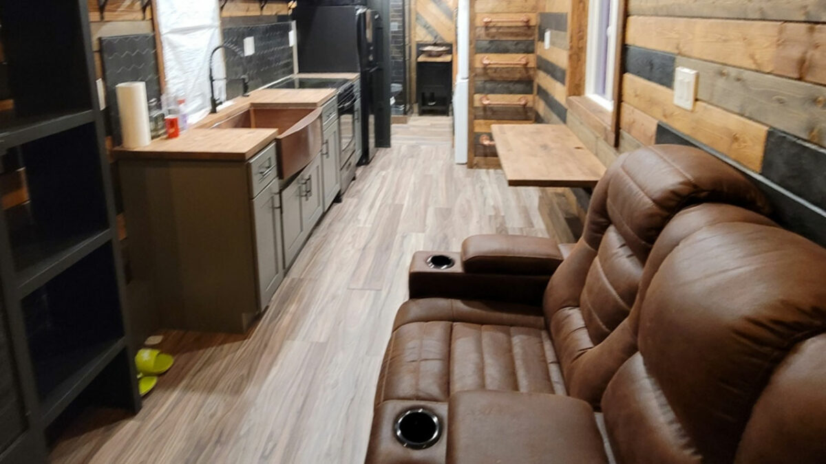 26ft Man Cave Tiny House's Luxe Interior Boasts Copper Accents