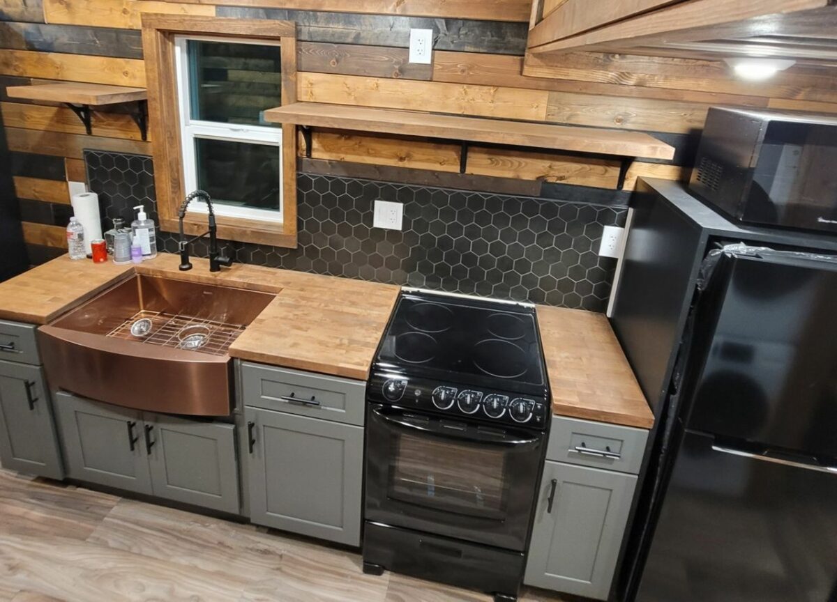 26ft Man Cave Tiny House's Luxe Interior Boasts Copper Accents