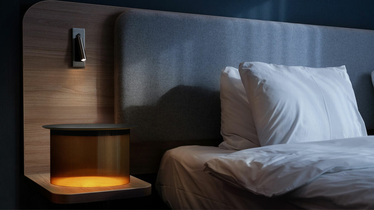 LED Carousel Floor Lamp Features Wireless Charging Tray