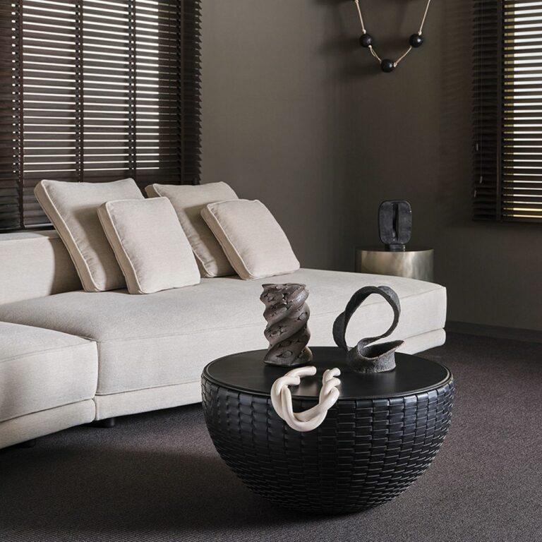 Meridiani's Hand-Woven Leather Low Tables Add Geometric Bliss