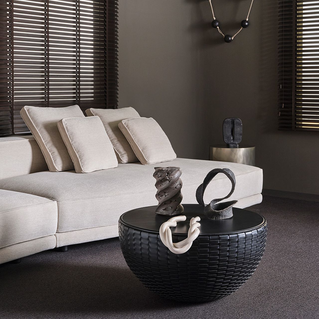 Meridiani's Hand-Woven Leather Low Tables Add Geometric Bliss