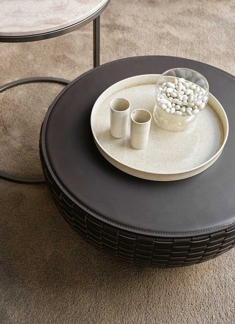 Meridiani's Hand-Woven Leather Low Tables Add Geometric Bliss