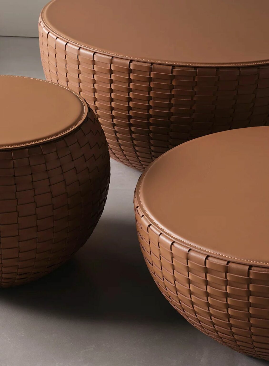 Meridiani's Hand-Woven Leather Low Tables Add Geometric Bliss