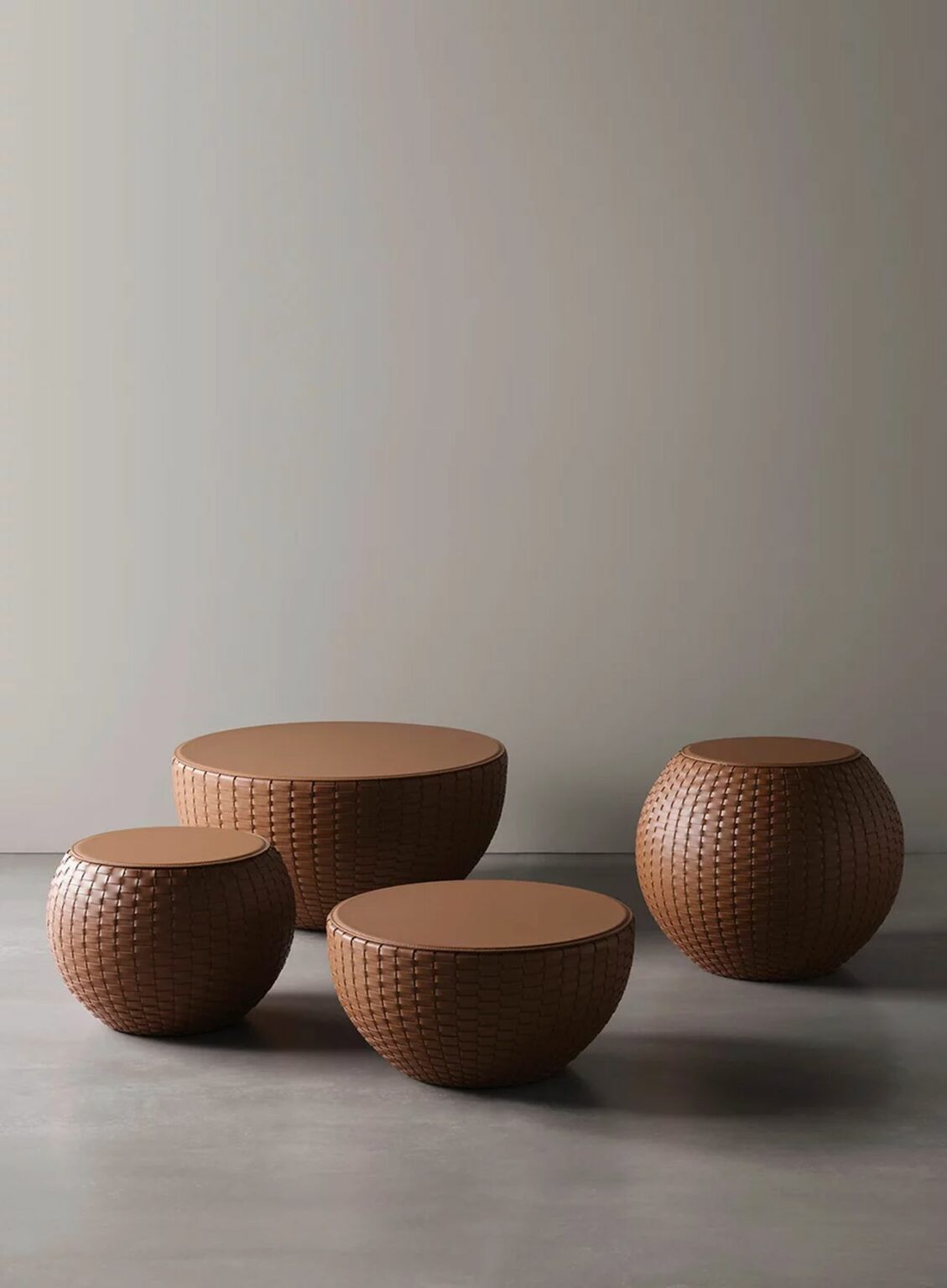 Meridiani's Hand-Woven Leather Low Tables Add Geometric Bliss