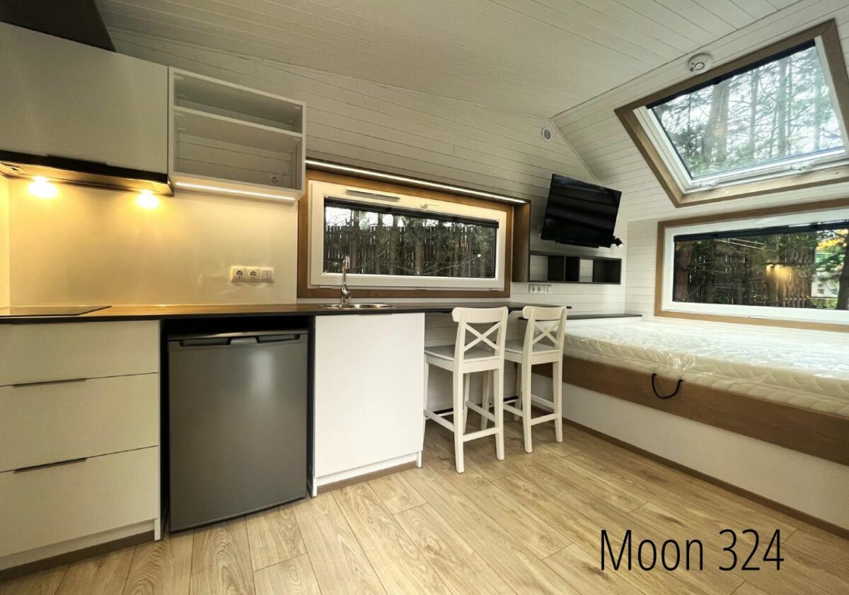 Moon 324 Tiny House has Cozy Interior With Bedroom Skylight