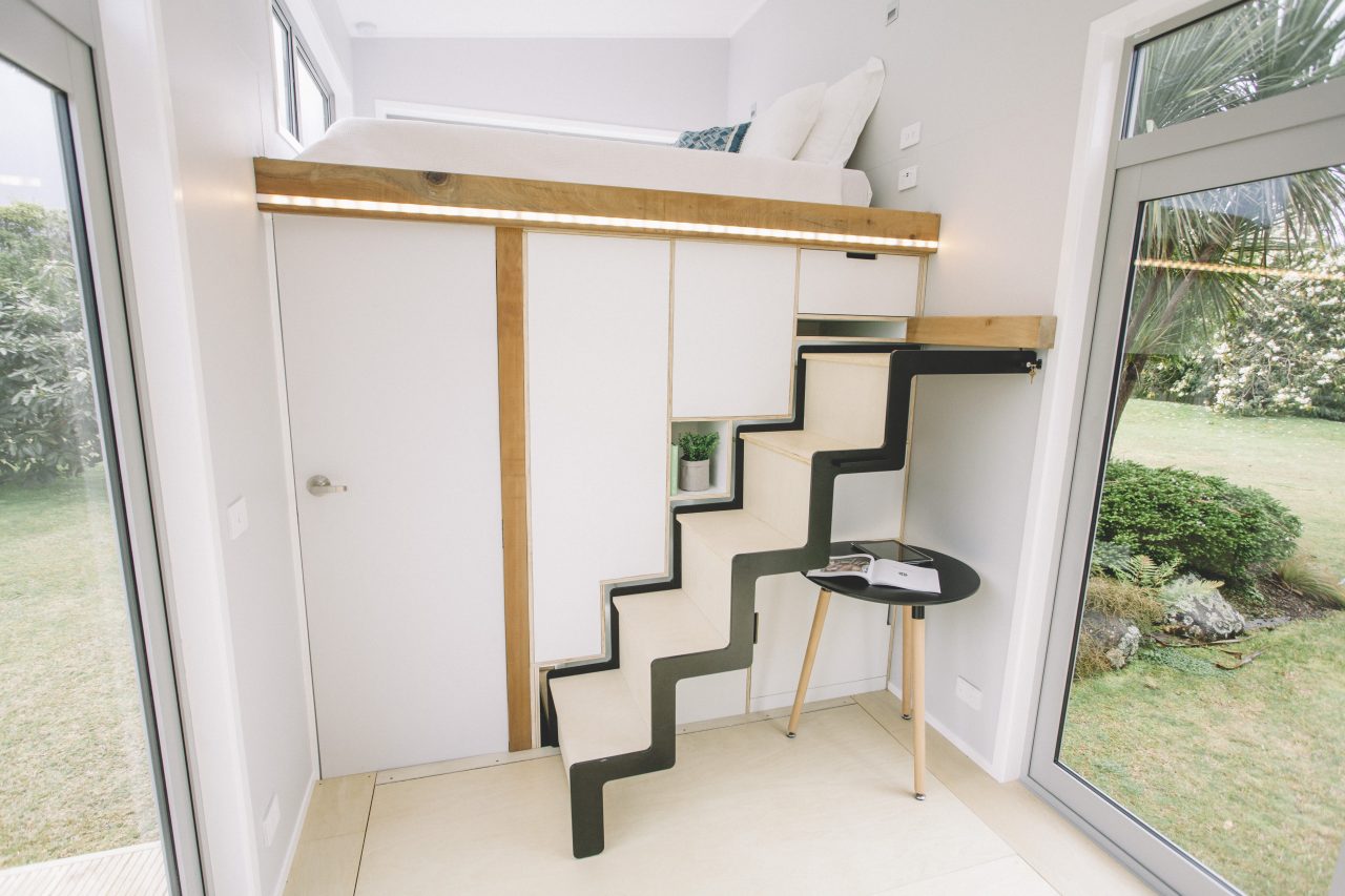 Millennial Tiny House has Underfloor Storage, Retractable Stairs