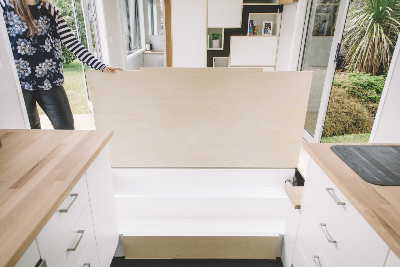Millennial Tiny House has Underfloor Storage, Retractable Stairs