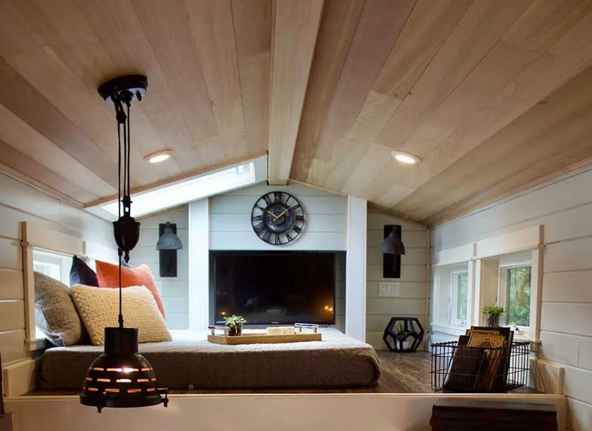Modern Mountain Tiny House Features Sliding TV, Twin Lofts