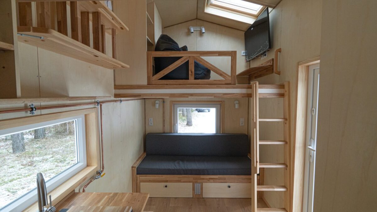 Olive Tiny House Sleeps Four in its 16ft Reverse Loft Layout