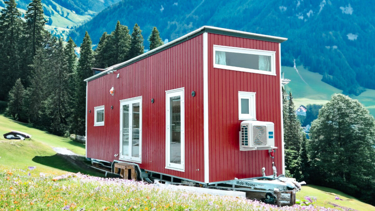 27ft Tangerine Tiny House Flaunts Enclosed Lofts, and Fireplace
