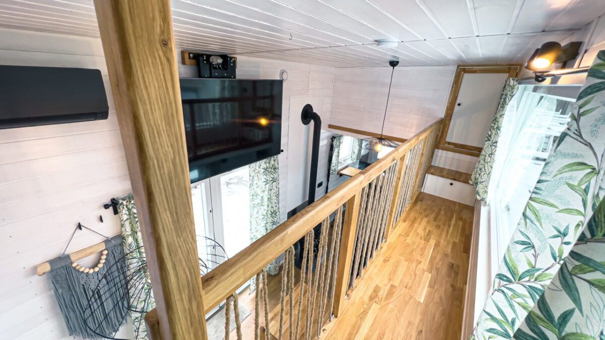 27ft Tangerine Tiny House Flaunts Enclosed Lofts, and Fireplace