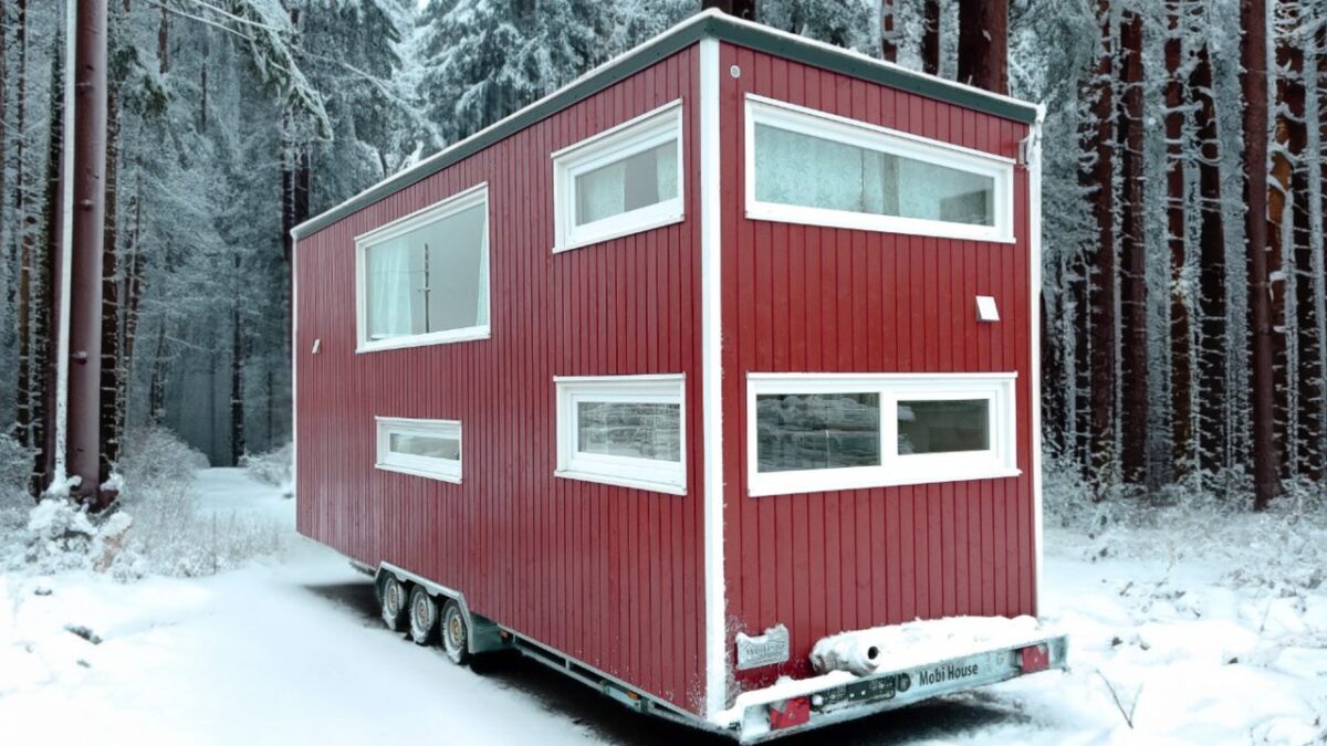27ft Tangerine Tiny House Flaunts Enclosed Lofts, and Fireplace