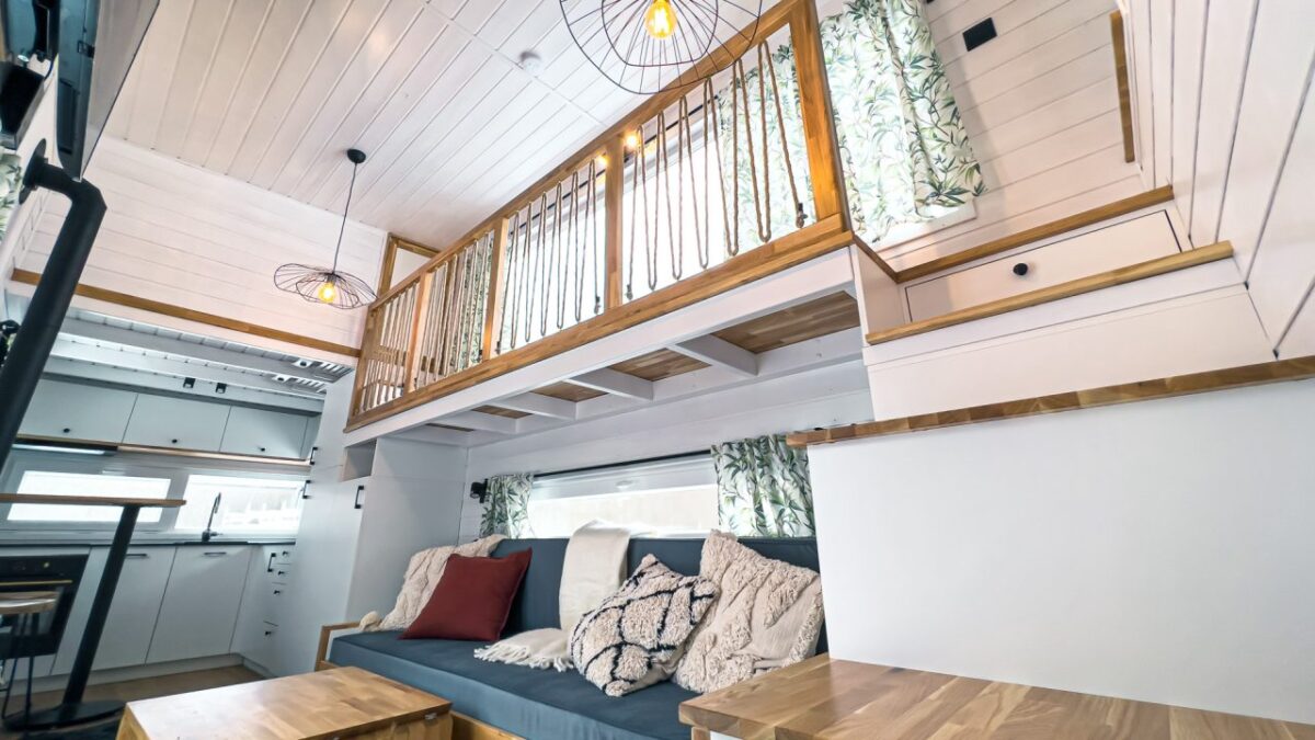 27ft Tangerine Tiny House Flaunts Enclosed Lofts, and Fireplace