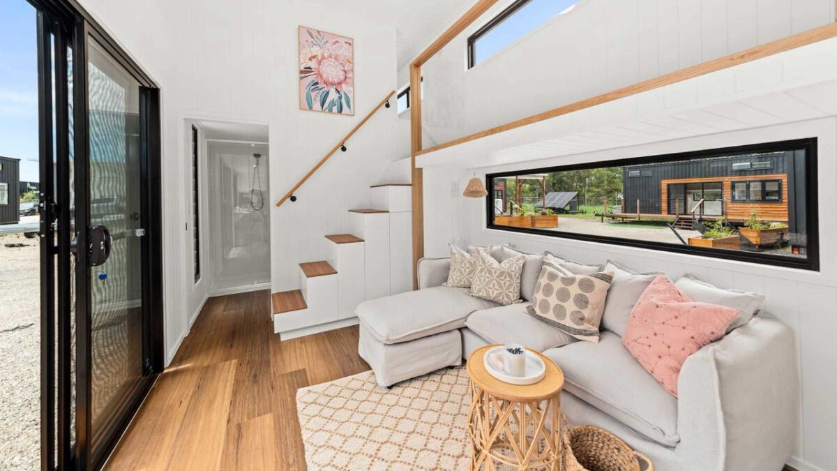 Hazel 9x3 Tiny House Features Dual Loft with Standing Landing