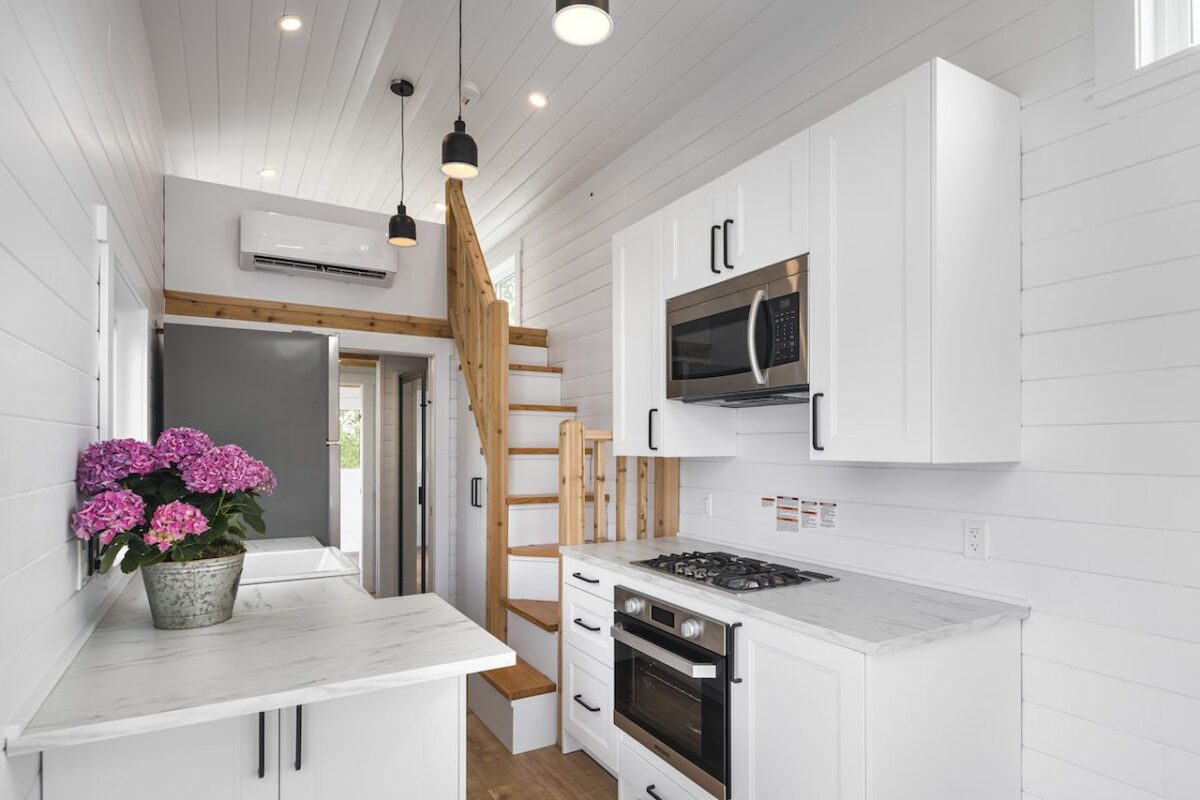 Mint Loft Tiny House is Long, White, and Tailored for a Small Family