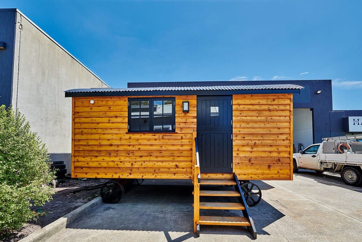 Shepherds Hut Tiny House has Arched Roof, Open-Floor Bedroom