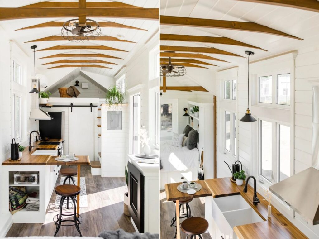 30ft Sitka Tiny House Has Lower Level Bedroom and Bathtub