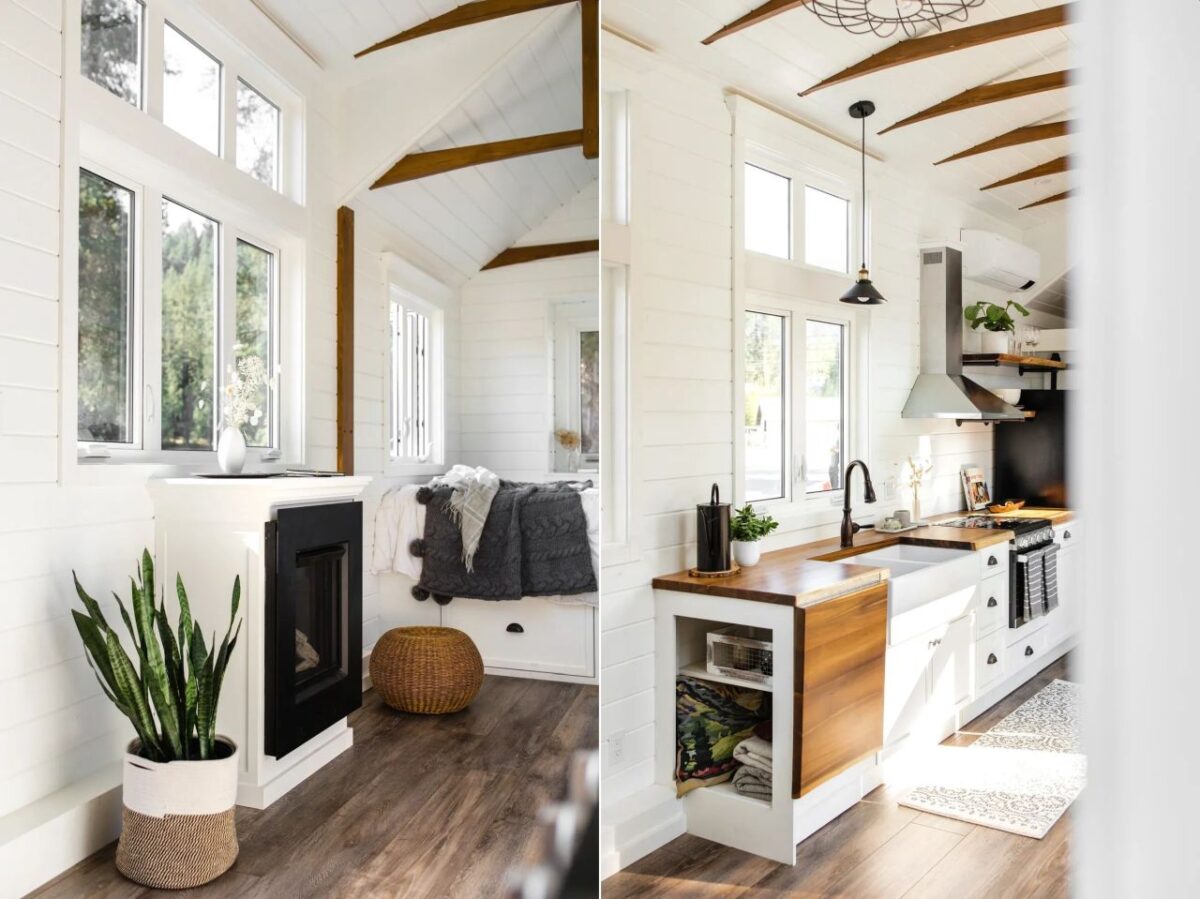 30ft Sitka Tiny House Has Lower Level Bedroom and Bathtub