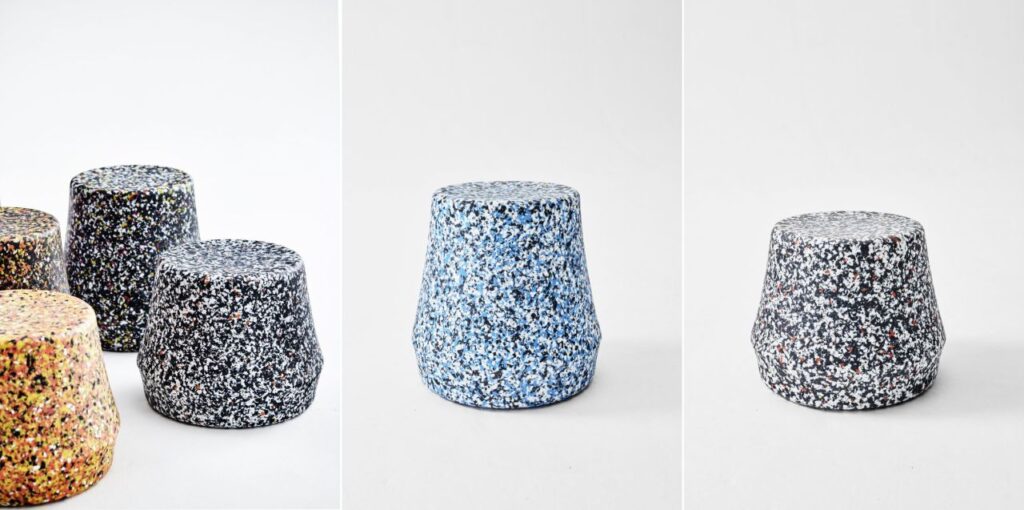 Stump Recycled Stools by Derlot Feature Terrazzo Like Design