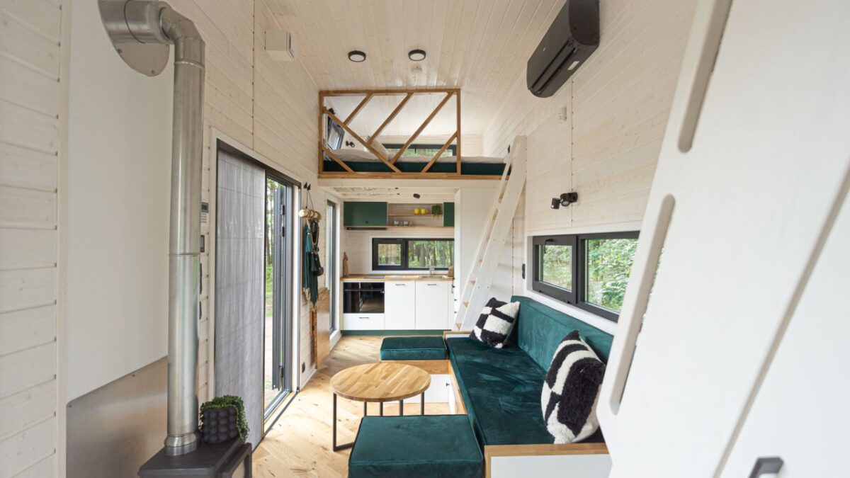 Almond Tiny House has Light-Filled Interior With Two Mezzanines