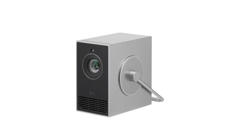 Artistic LG CineBeam Qube 4K Projector Has a 360° Swivel Handle