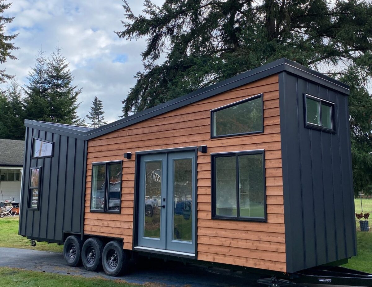 Monarch Tiny House has Butterfly Roof, Twin Lofts & Home Office