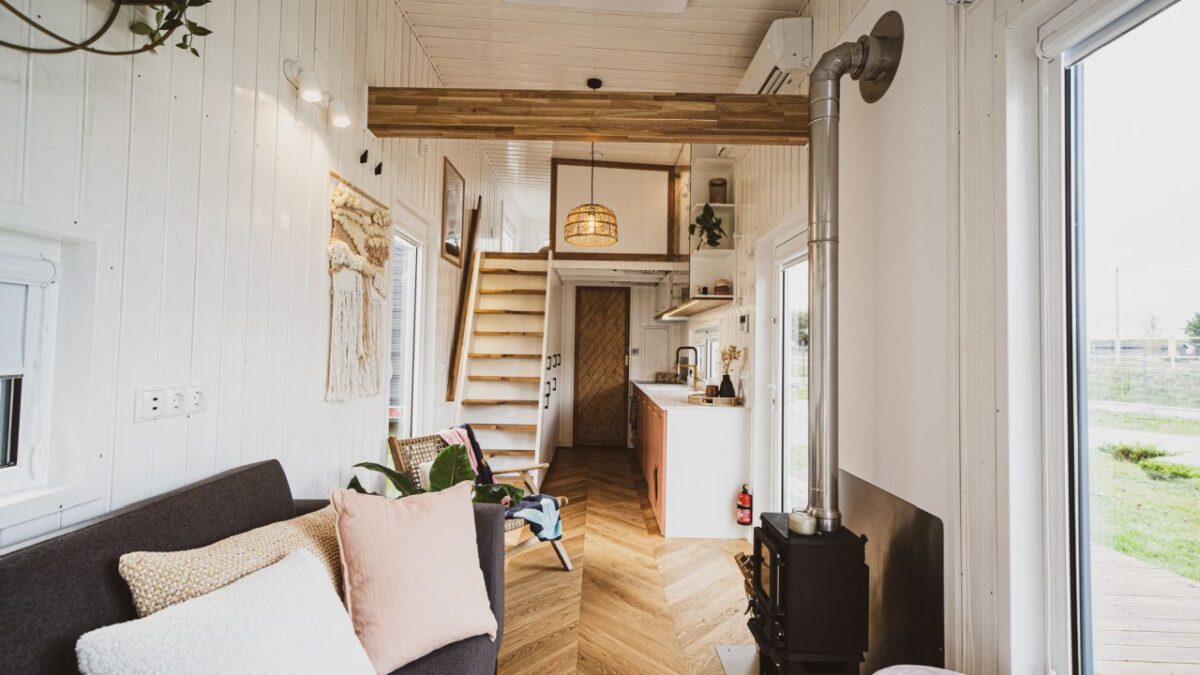 Mobi Sage Tiny House has Generous Living Space With Fireplace