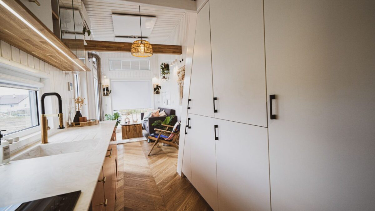 Mobi Sage Tiny House has Generous Living Space With Fireplace