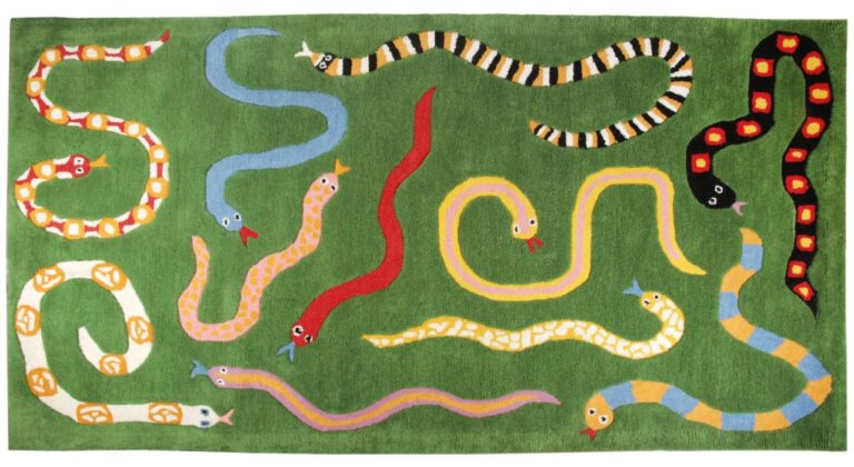 Snakes in the Grass Rug is Vibrant Tapestry of Slithering Reptiles