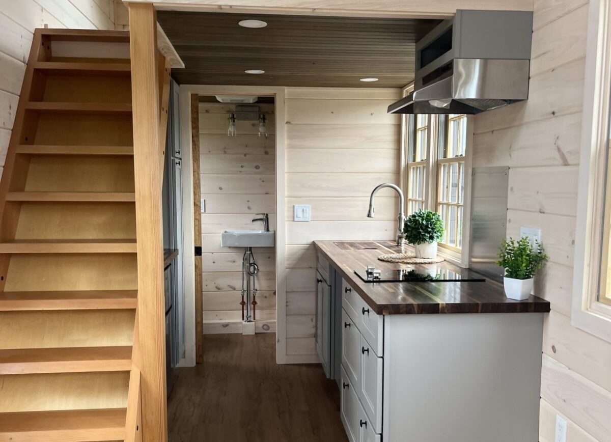 Chickadee Tiny House has Covered Porch, Skylight-Integrated Loft