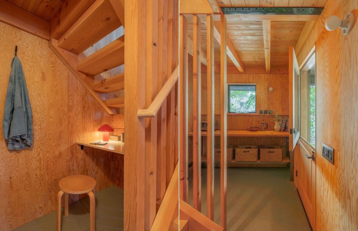 Bunkhouse is Two-Story Modern Log Cabin With Gaping Skylight