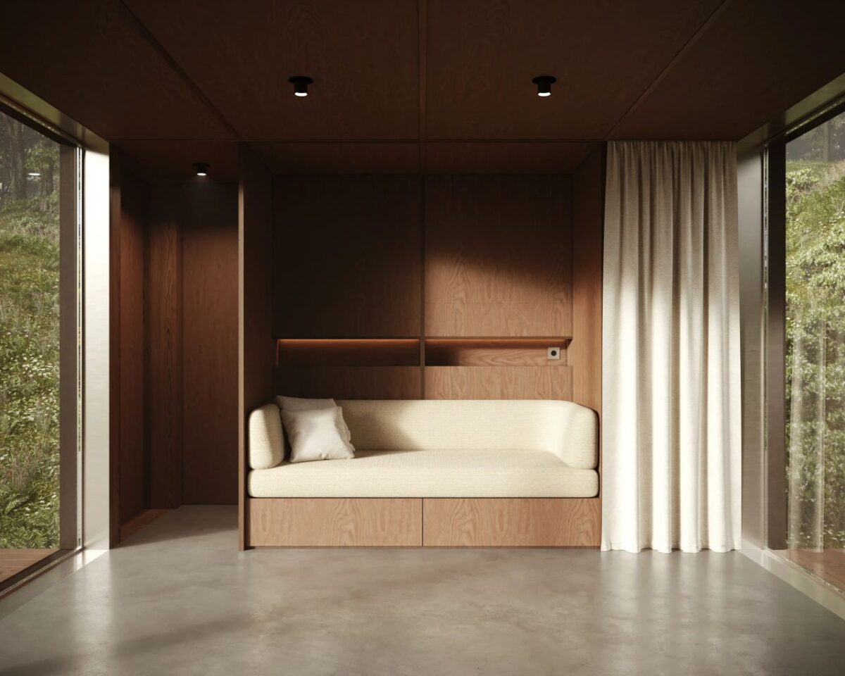 Landet Tiny House has Twin Decks and Floor-to-Ceiling Windows