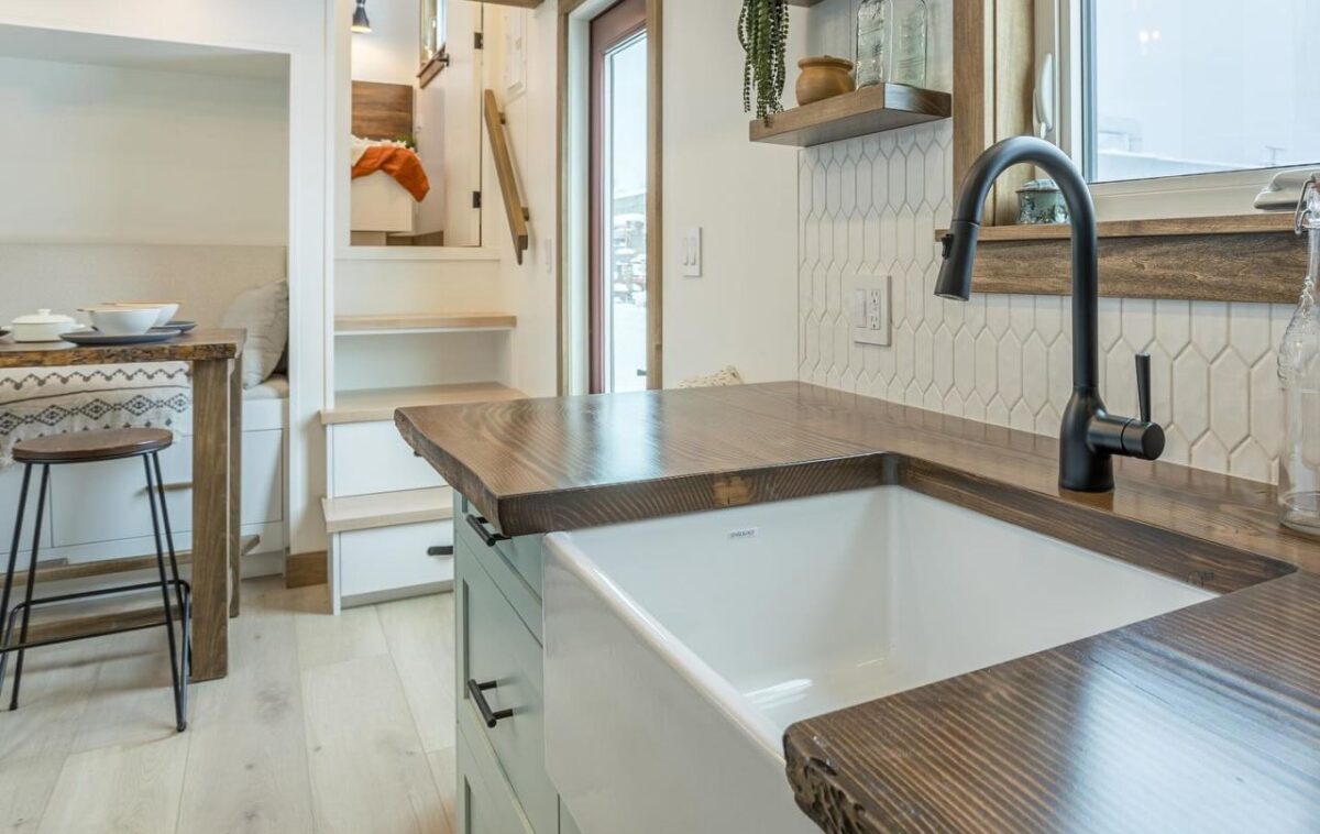Sequoia Tiny House has Main-Floor Office With Hidden Piano
