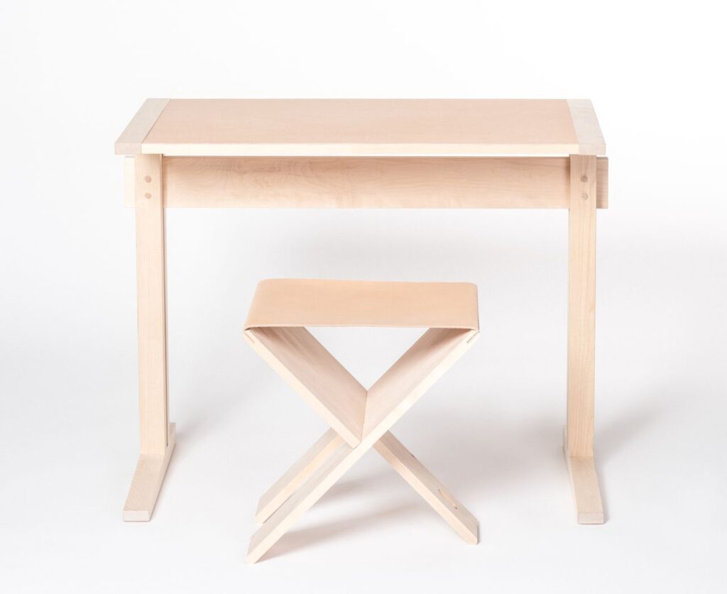 Verk Stool With Unique X Legs and Leather Seat Collapses Flat