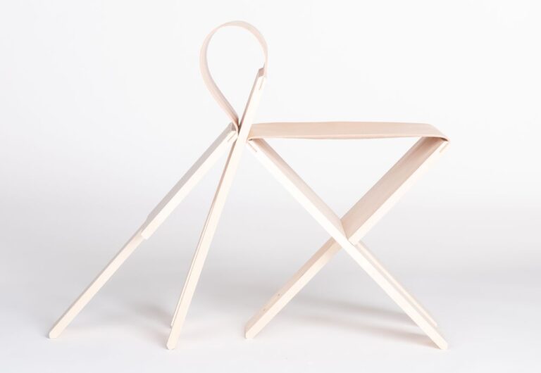 Verk Stool With Unique X Legs and Leather Seat Collapses Flat