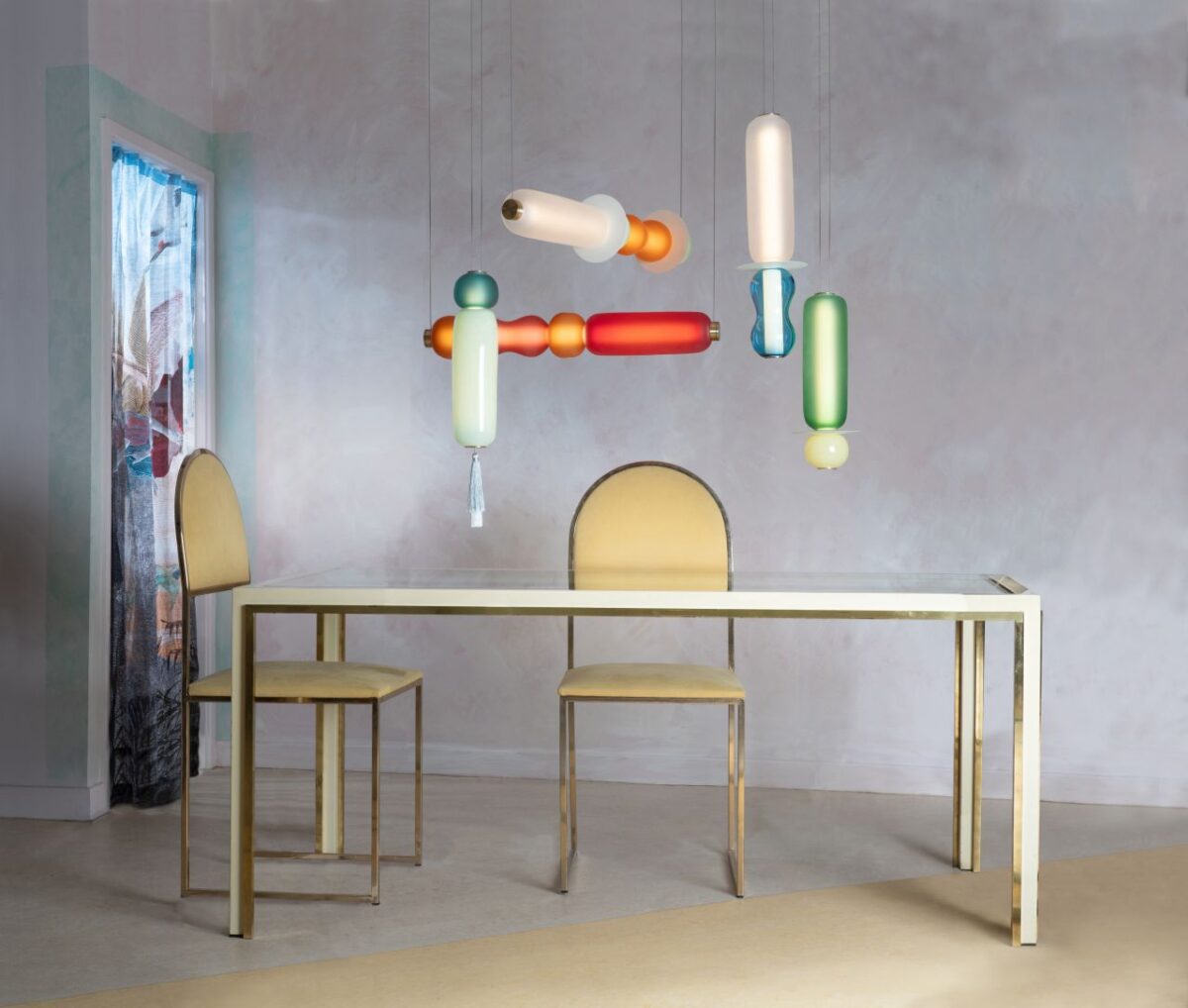 Wave II Collection Assorts Rainbow-Colored Glass Pendant Lights