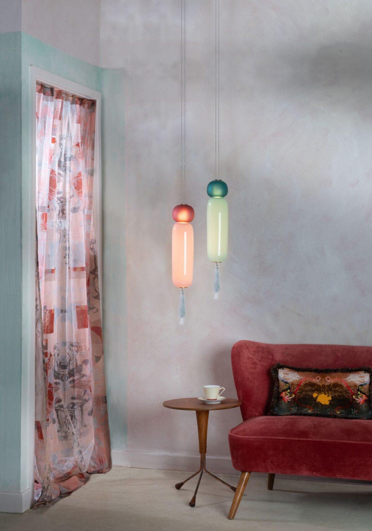 Wave II Collection Assorts Rainbow-Colored Glass Pendant Lights