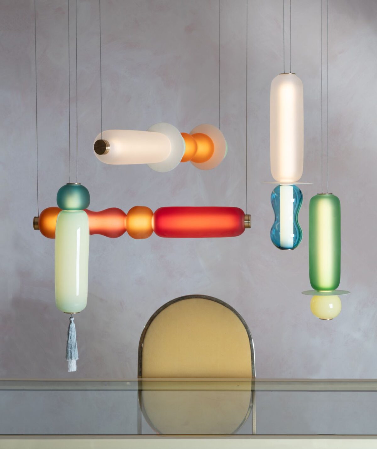 Wave II Collection Assorts Rainbow-Colored Glass Pendant Lights