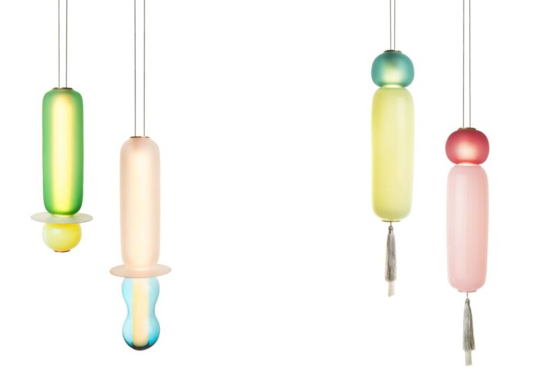Wave II Collection Assorts Rainbow-Colored Glass Pendant Lights