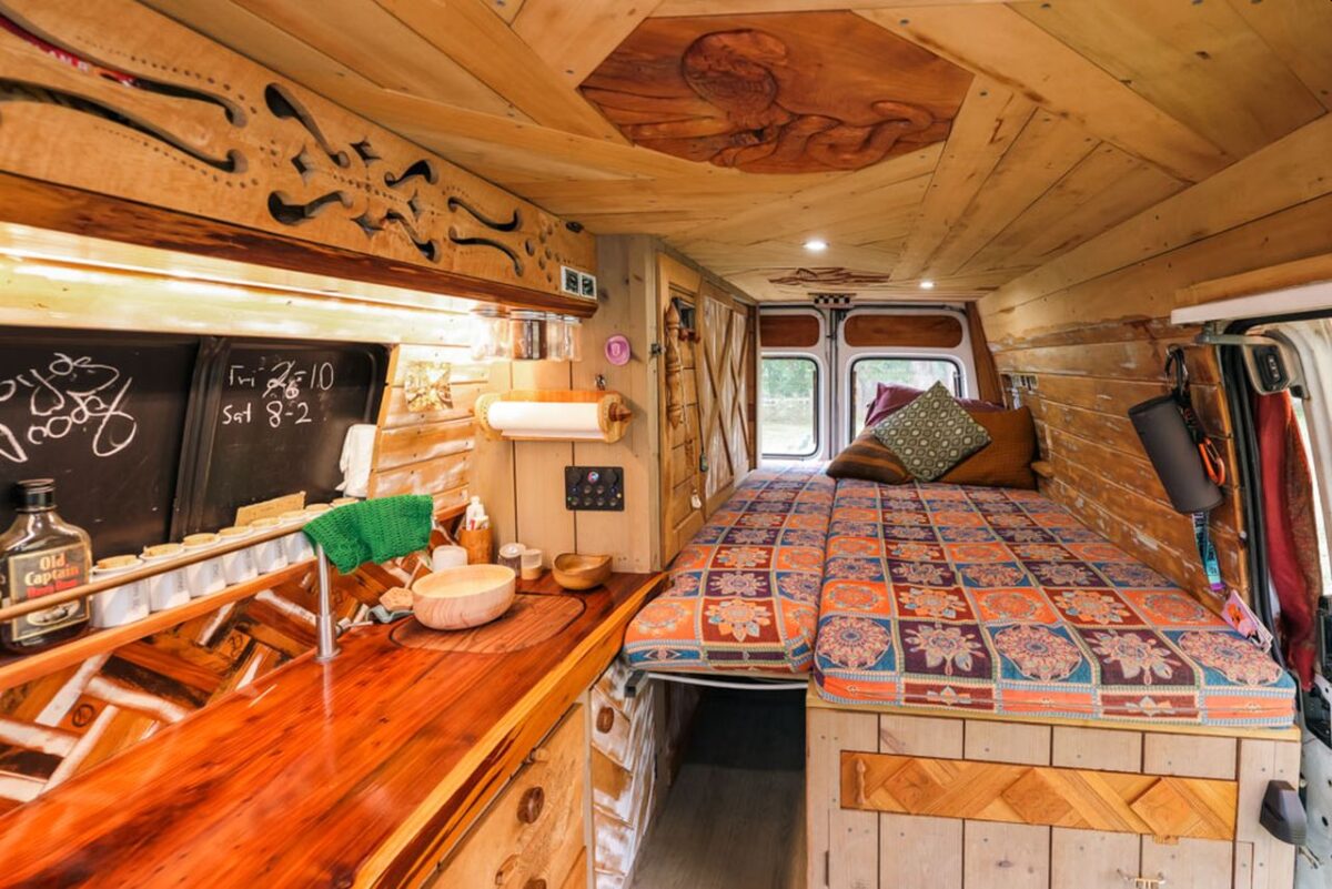 Woodworker Turns '98 Ford Transit Into Van Home Etched With Wood Crafts