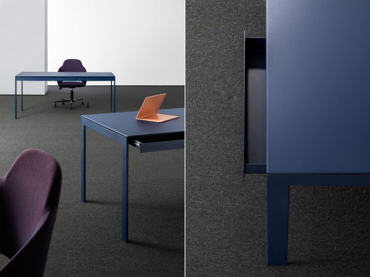 Mara Foil Table With Barely-There Drawers is Fit for Modern Office