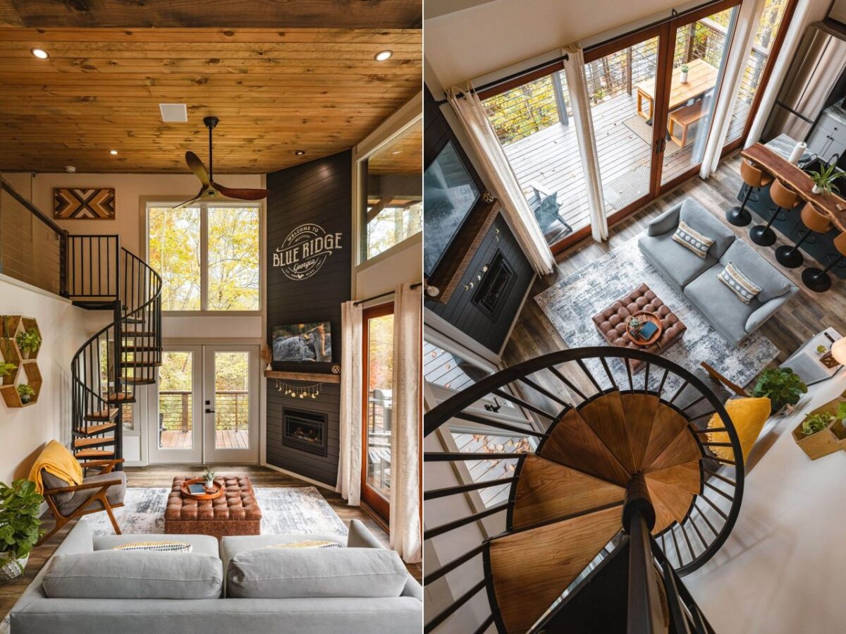 River Rock Treehouse With Open Loft has Wrap-Around Deck