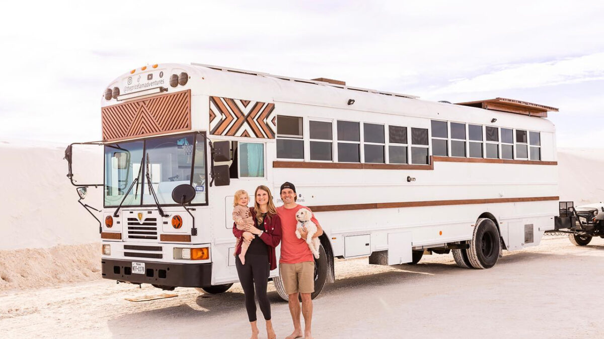 Couple Converts 40ft Skoolie Into Off-Grid Family Home