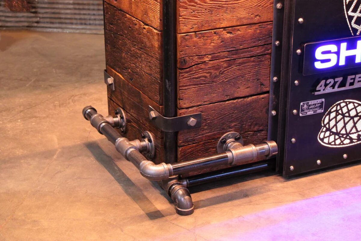 Steampunk Refrigerator Bar With Shiny Shelby Logo on Front