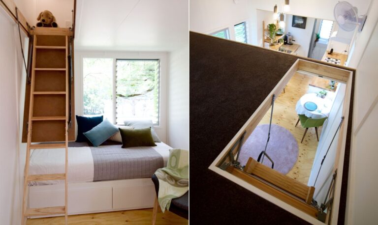 Swallowtail Tiny House With Butterfly Roof has Hidden Access to Loft
