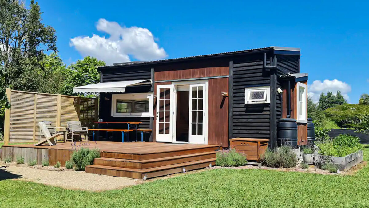 Tahi Tiny House has Twin Lofts in Rustic Layout With Optional Deck