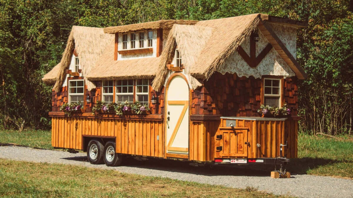 Highland Tiny House is Thatched Roof Cottage With Murphy Bed