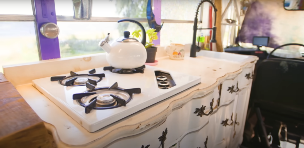 Lady Lavender 1995 Ford B Series Bus is Home-Cum-Art Studio