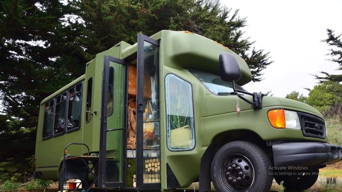 Couple Custom-Builds Treehouse Bus as Full-Time Home